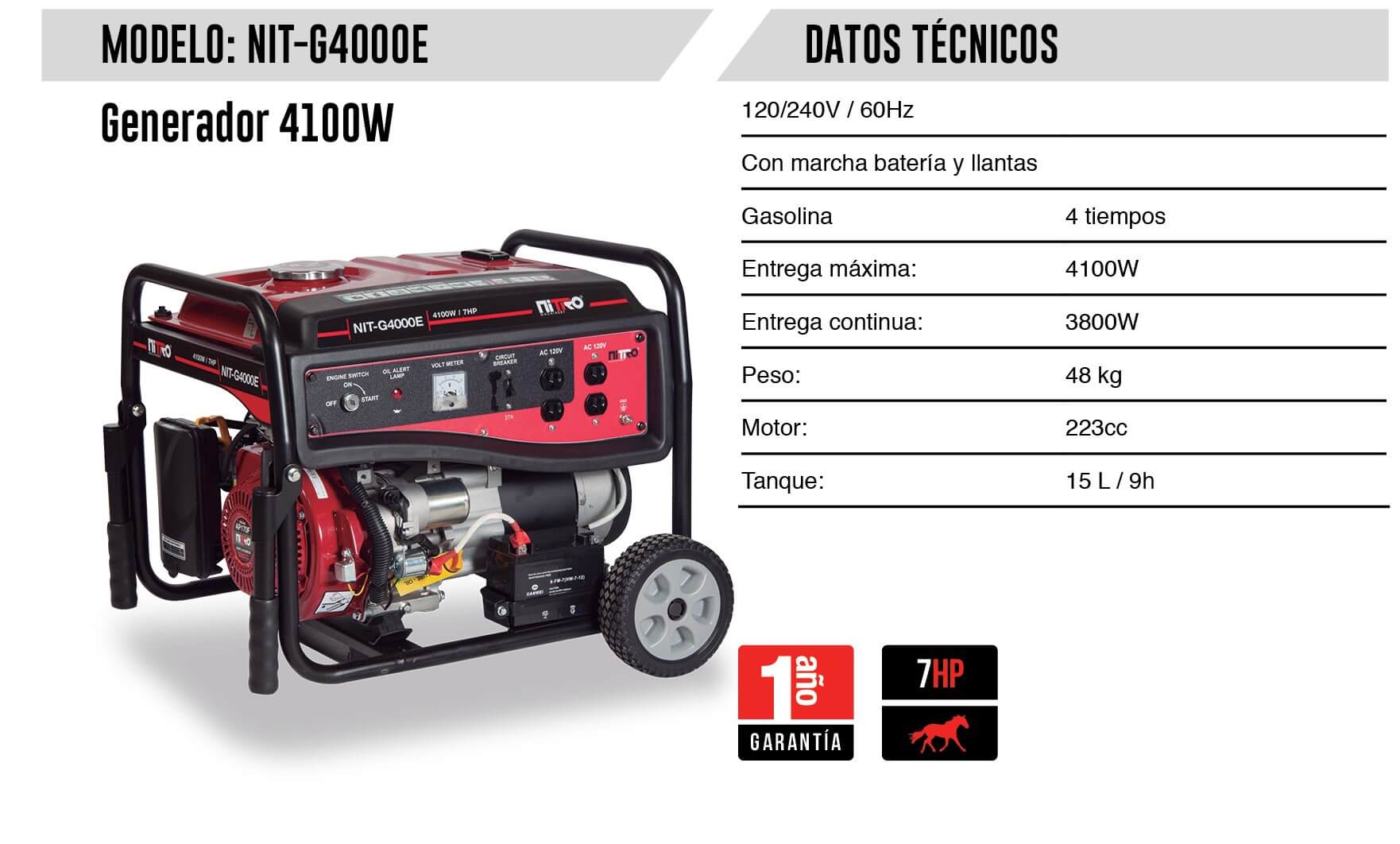 Generador Eléctrico NIT-G4000E: 3500W de Potencia, Motor Eficiente de ...