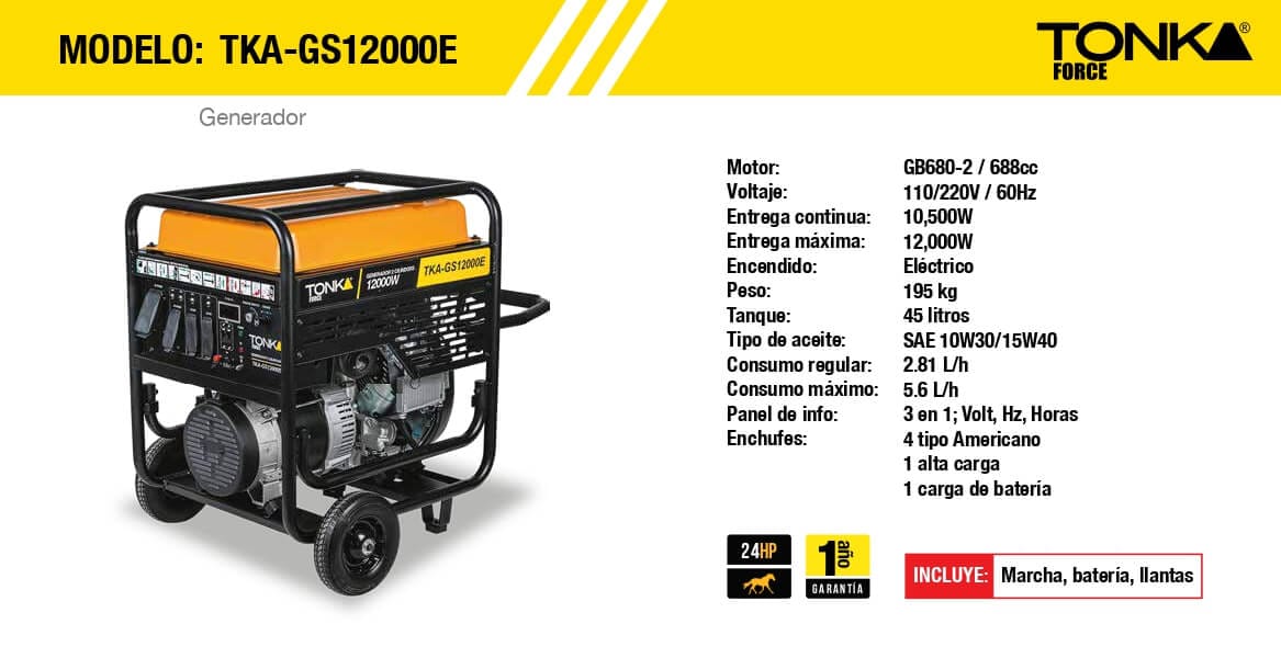 Generador TKA-GS12000E Eléctrico 12,000 W – Alto Rendimiento y ...