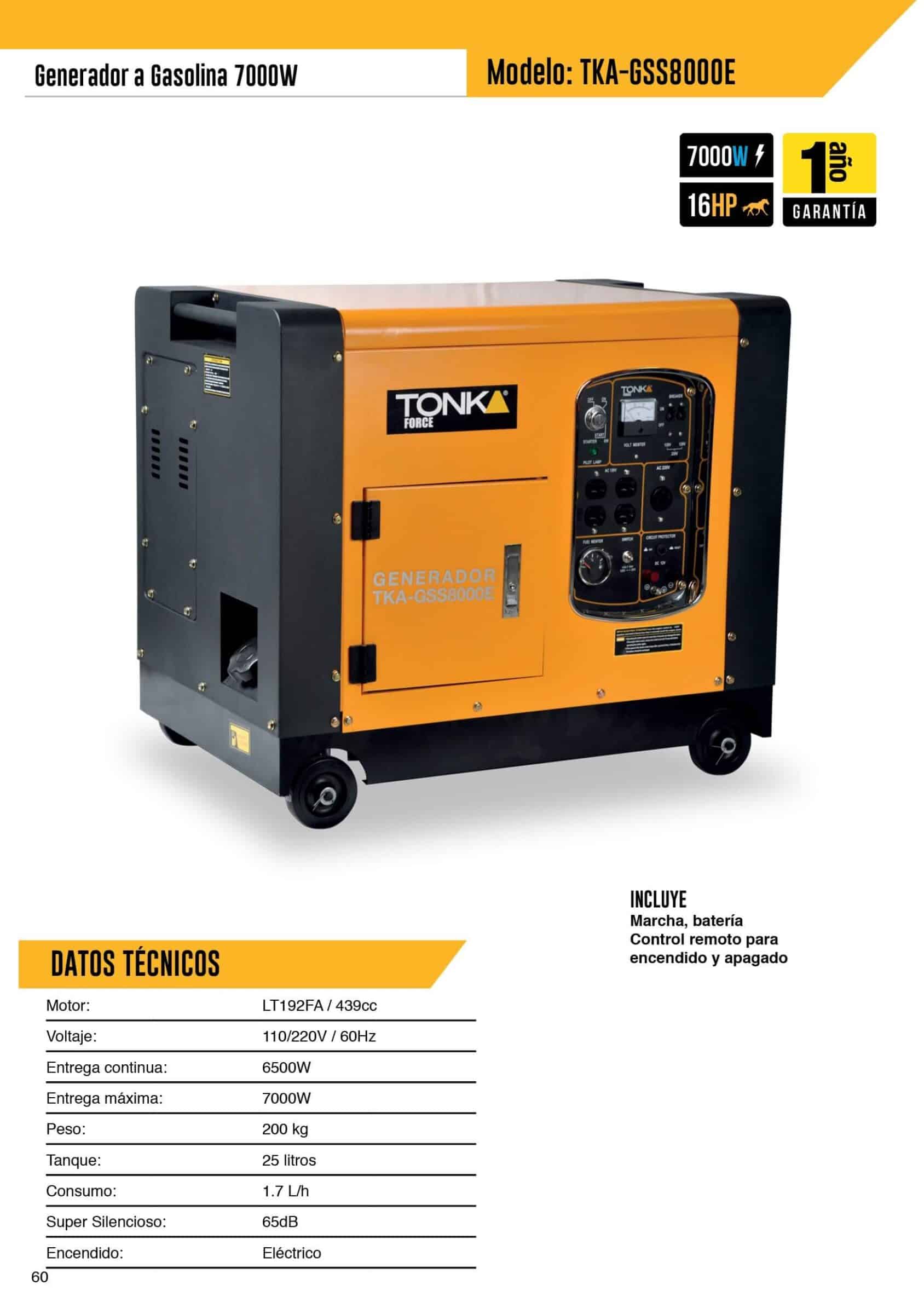 Generador TKA-GSS8000E a Gasolina 7000W – Ultra Silencioso y Potente ...